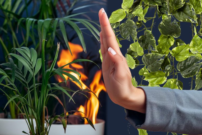 Planta ignífuga artificial realista con tratamiento retardante de fuego